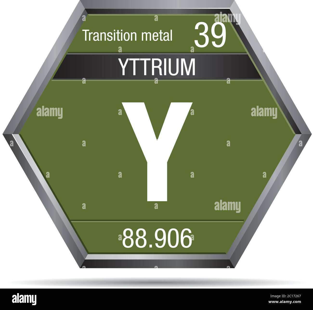 Yttrium symbol in the form of a hexagon with a metallic frame. Element ...