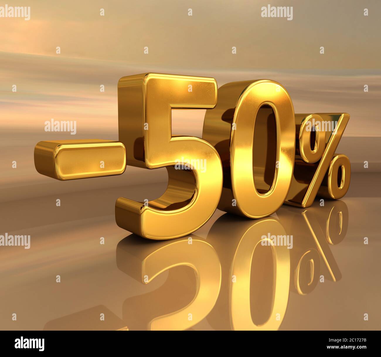 3d Gold -50%, Minus Fifty Percent Discount Sign Stock Photo - Alamy