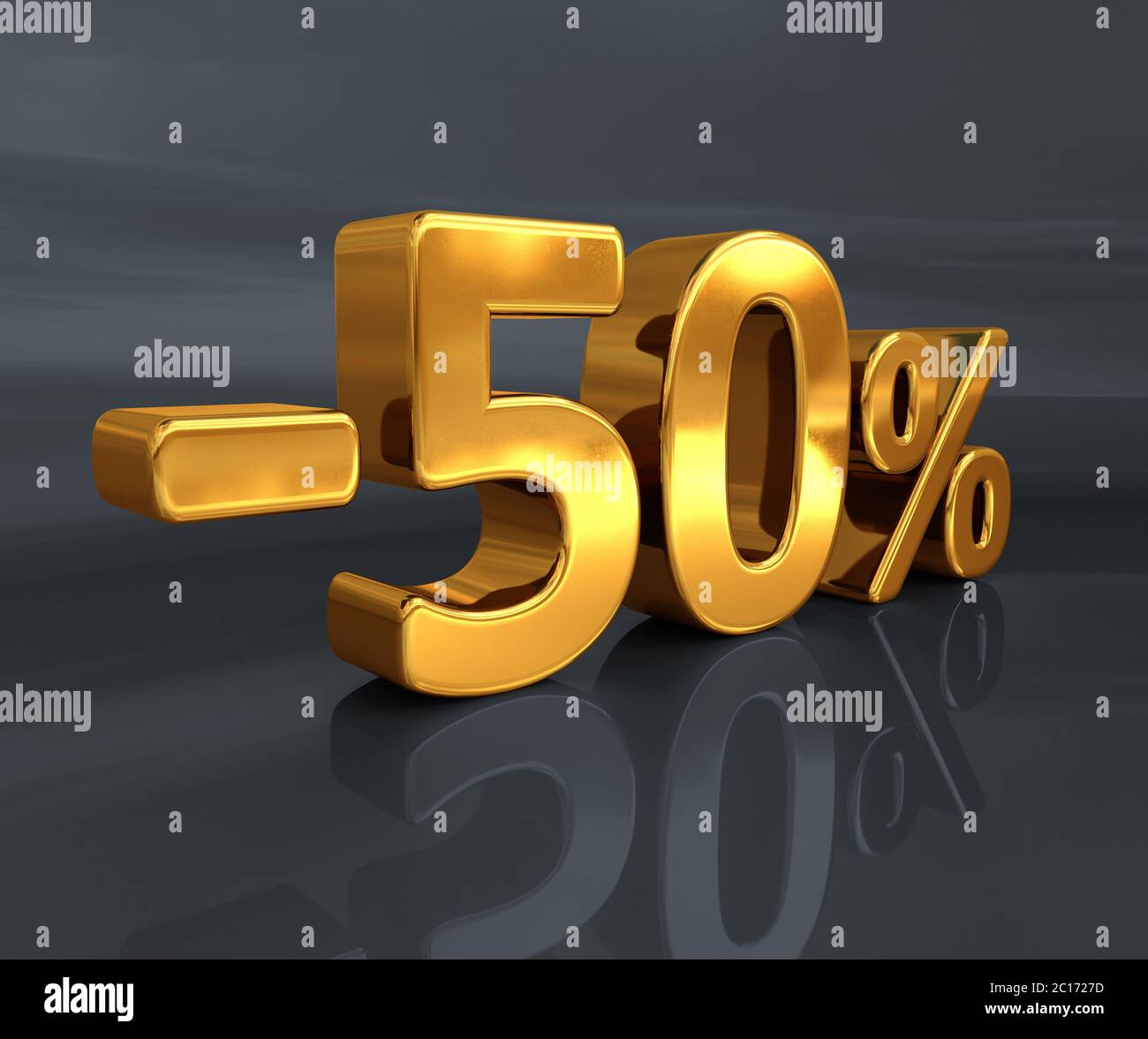 3d Gold -50%, Minus Fifty Percent Discount Sign Stock Photo - Alamy
