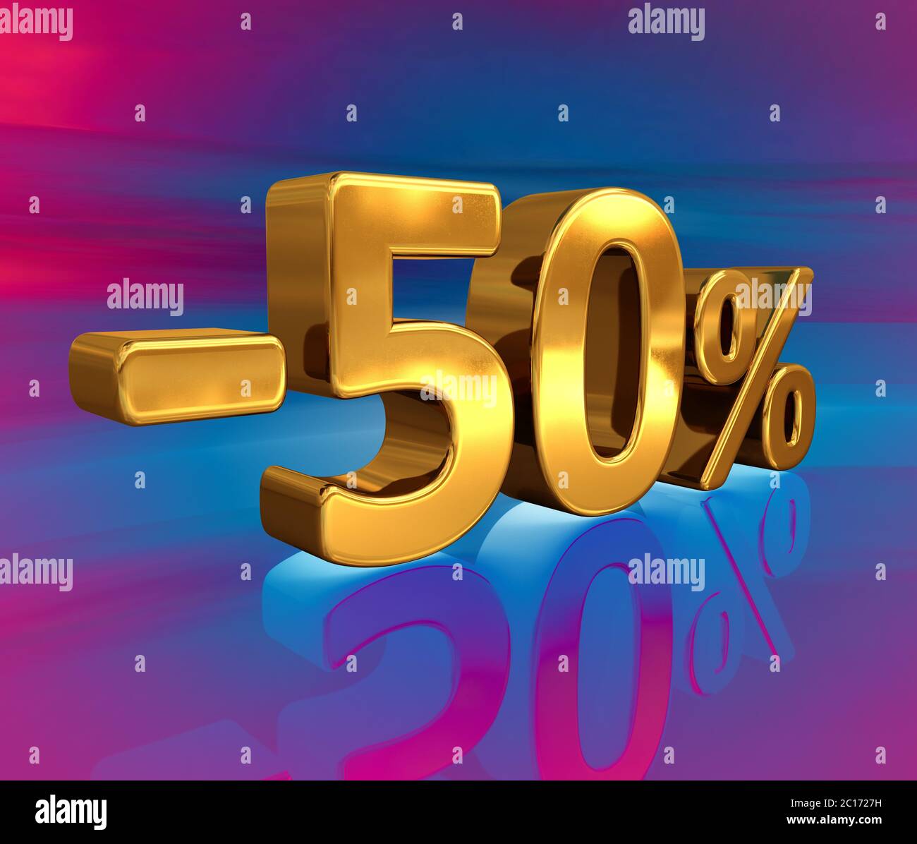 3d Gold -50%, Minus Fifty Percent Discount Sign Stock Photo - Alamy