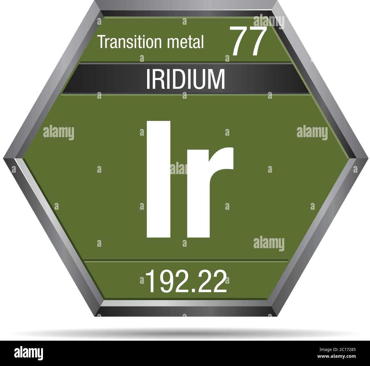 Iridium symbol in the form of a hexagon with a metallic frame. Element ...