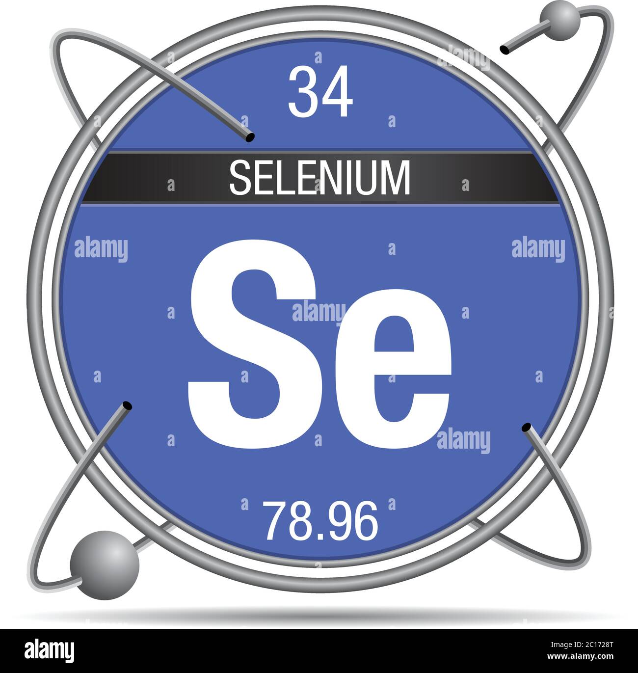 Selenium Symbol Inside A Metal Ring With Colored Background And Spheres Orbiting Around Element