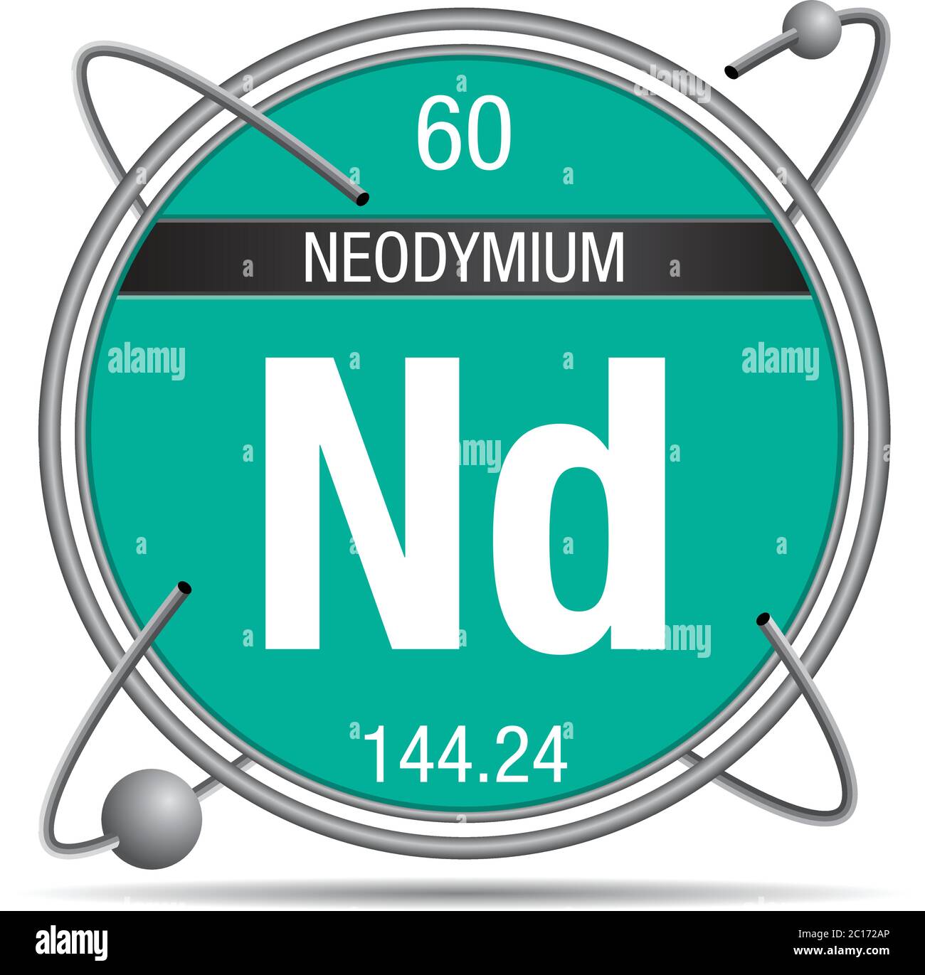 Neodymium symbol inside a metal ring with colored background and ...