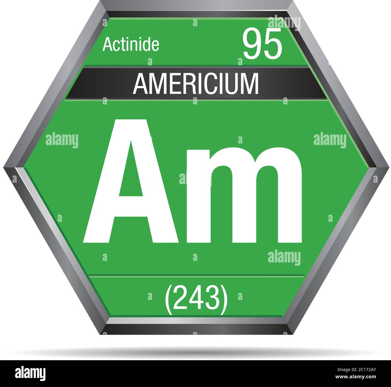 Americium symbol in the form of a hexagon with a metallic frame ...