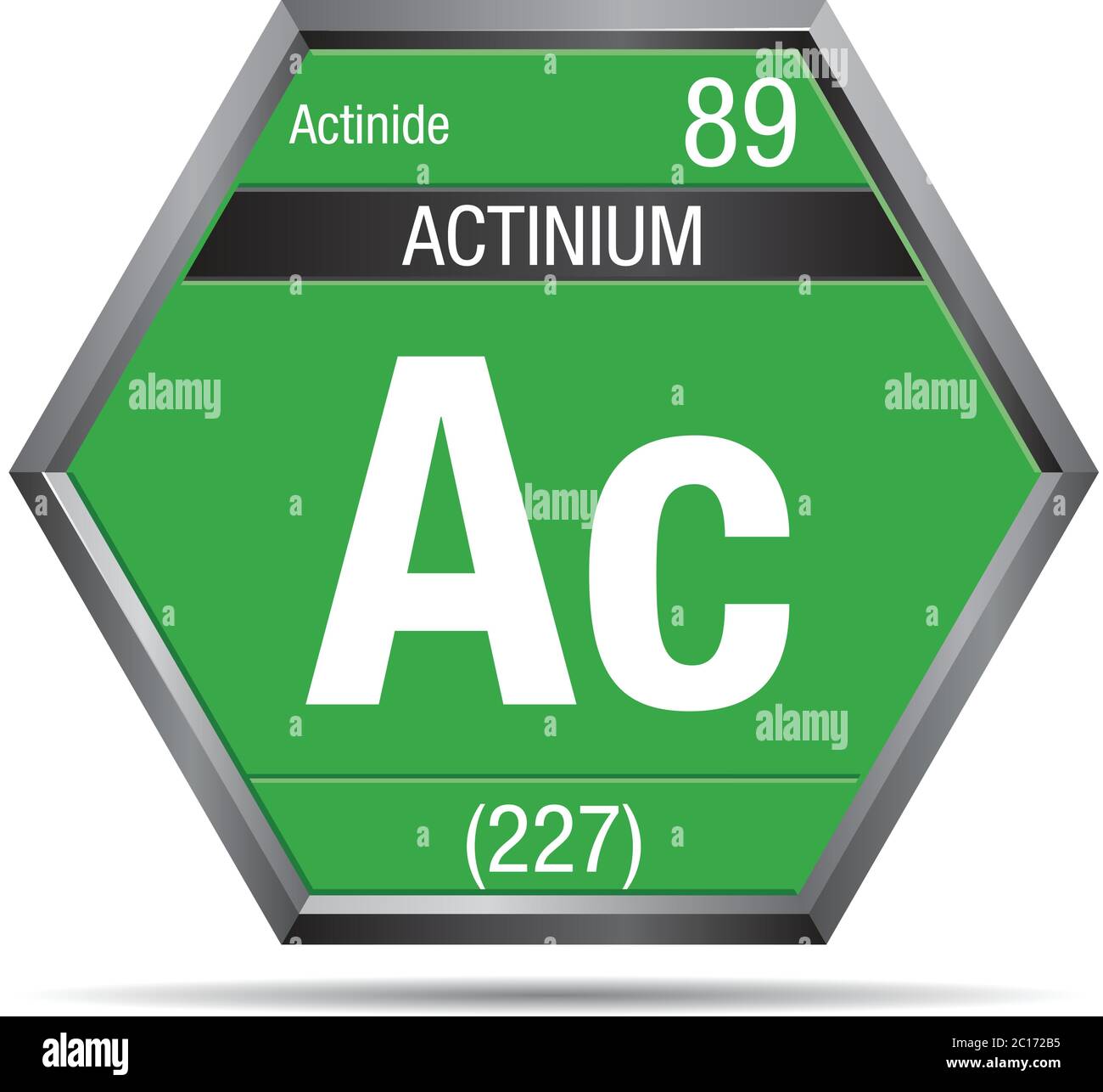 Actinium symbol in the form of a hexagon with a metallic frame. Element ...