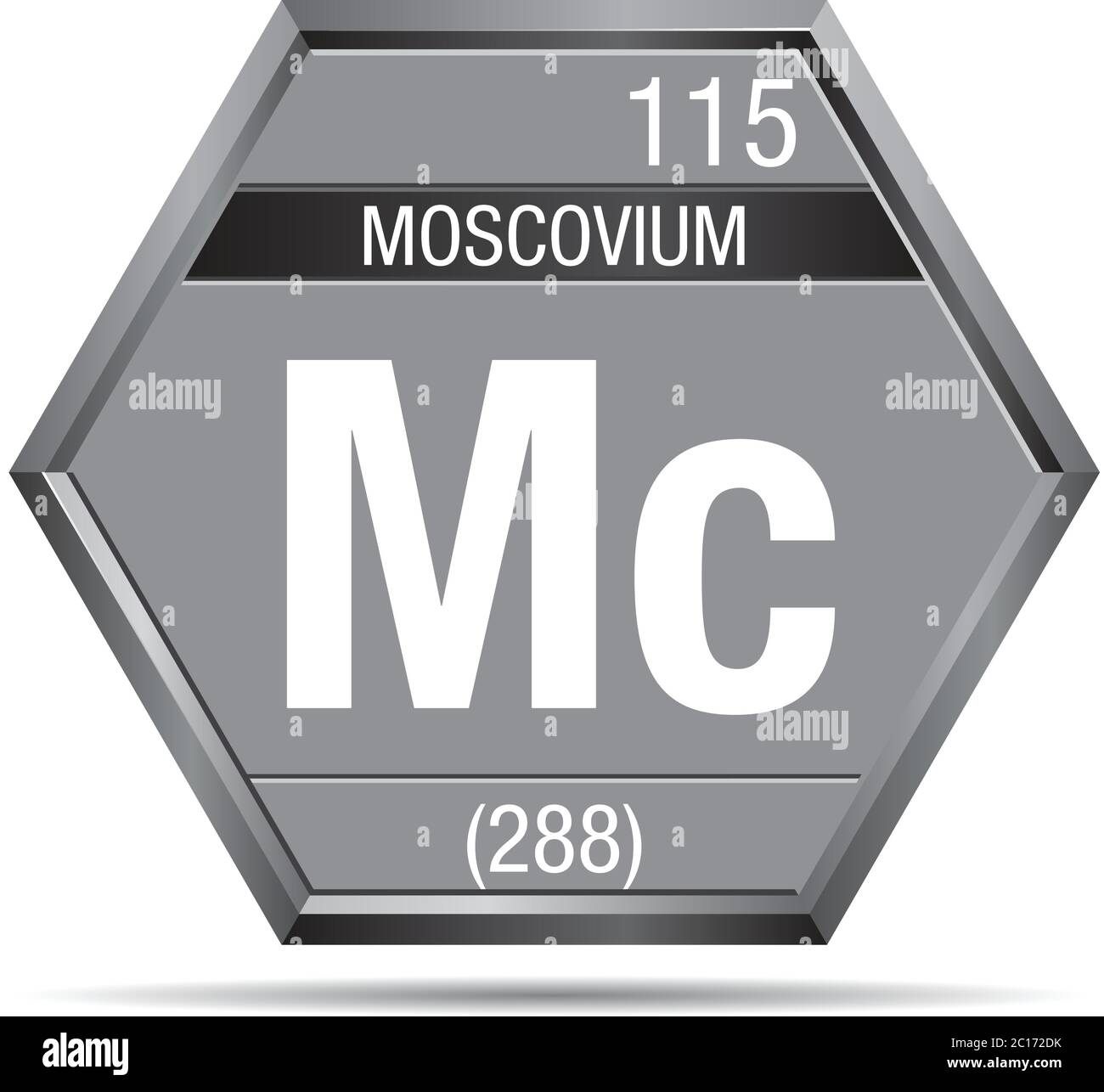 Moscovium symbol in the form of a hexagon with a metallic frame ...