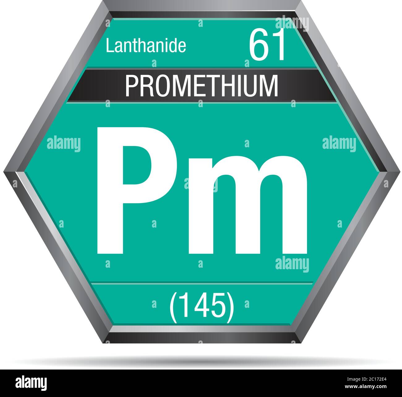 Promethium symbol in the form of a hexagon with a metallic frame ...