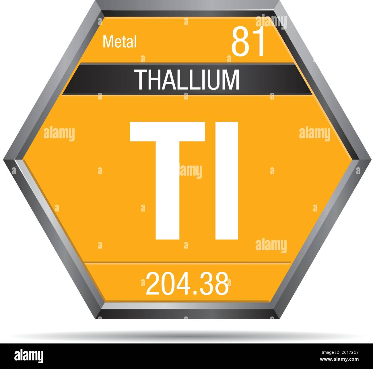 Thallium symbol in the form of a hexagon with a metallic frame. Element ...