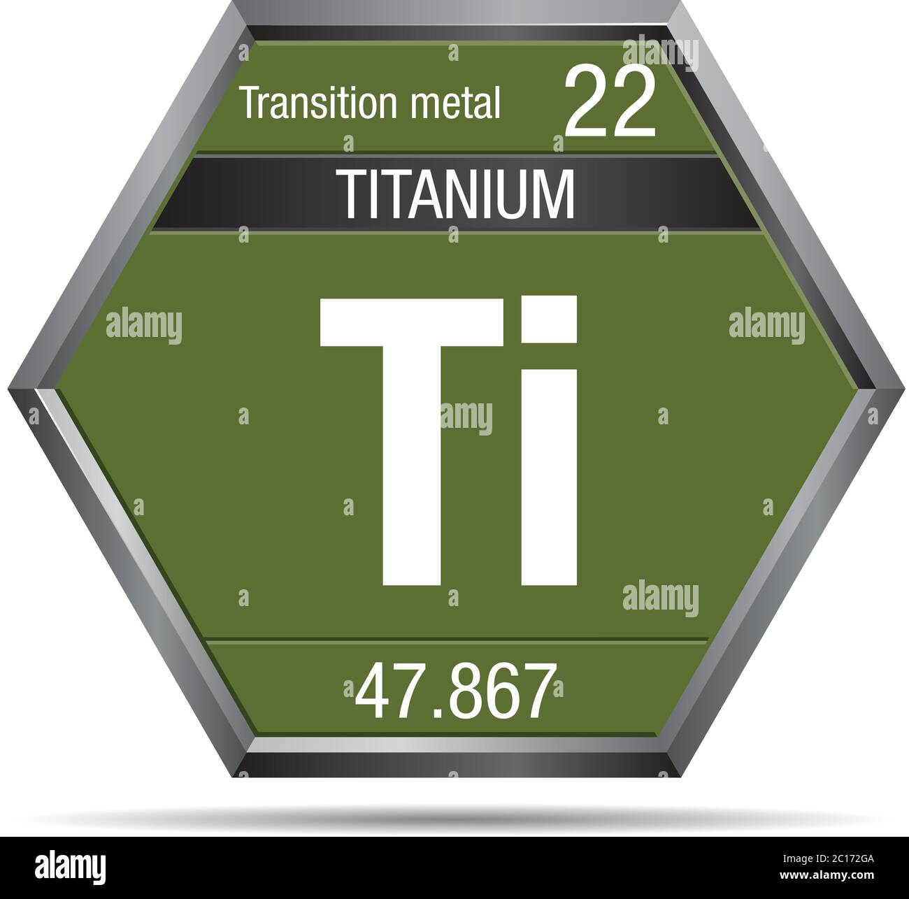 Titanium symbol in the form of a hexagon with a metallic frame. Element ...