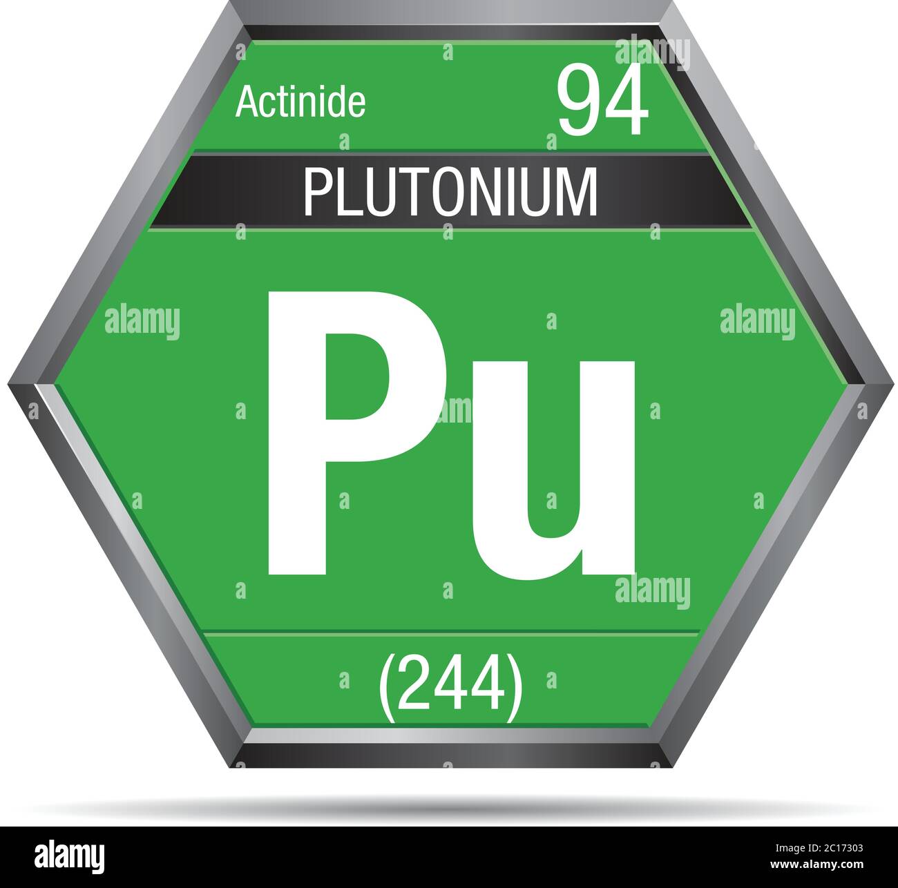 Plutonium symbol in the form of a hexagon with a metallic frame ...