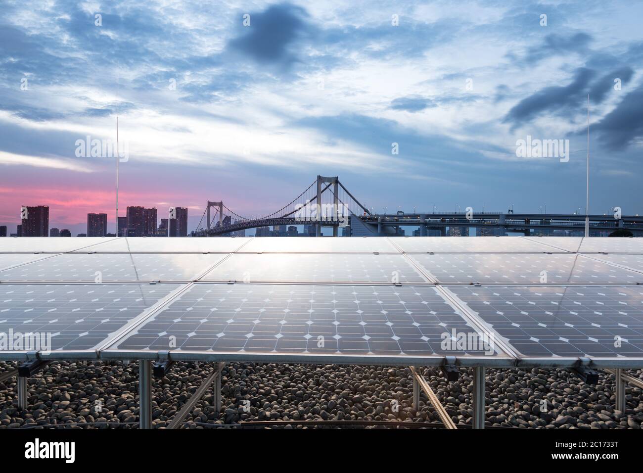 solar panel with modern suspension bridge Stock Photo - Alamy