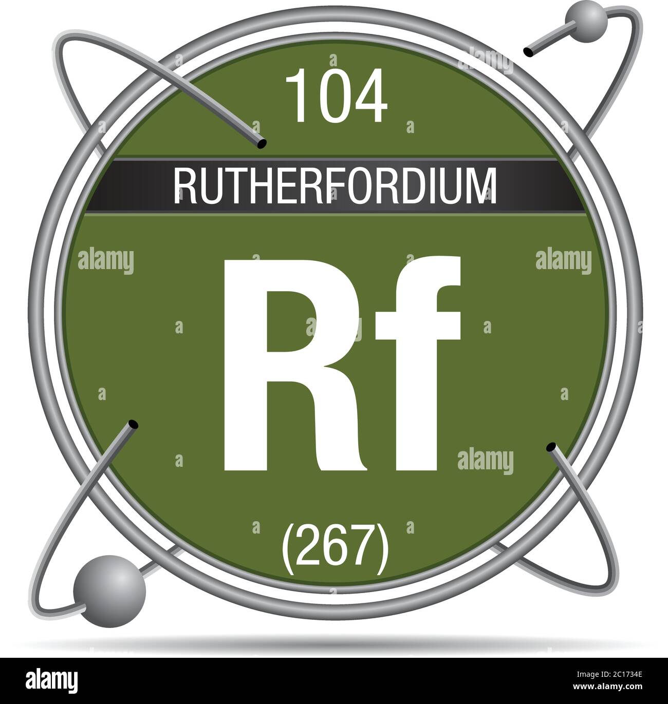 Rutherfordium symbol inside a metal ring with colored background and ...