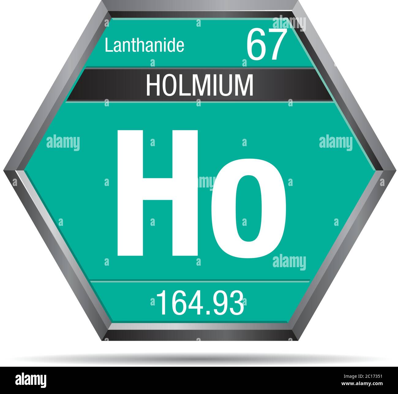 Holmium symbol in the form of a hexagon with a metallic frame. Element ...