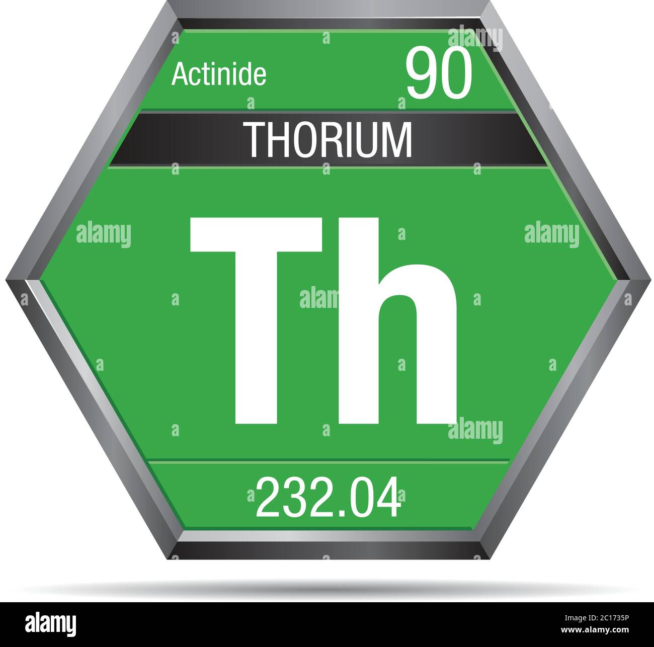 Thorium symbol in the form of a hexagon with a metallic frame. Element ...