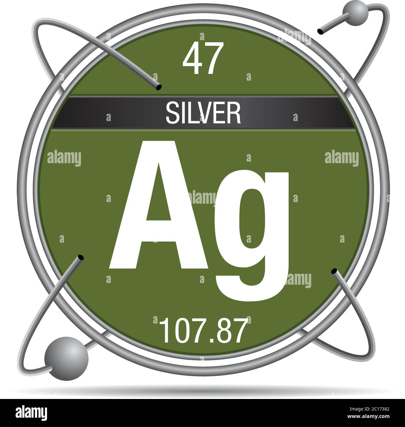 Silver symbol inside a metal ring with colored background and spheres ...