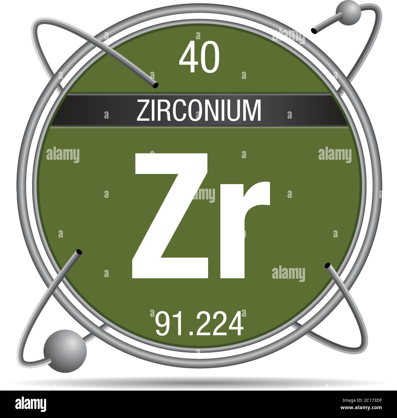 Zirconium symbol inside a metal ring with colored background and ...