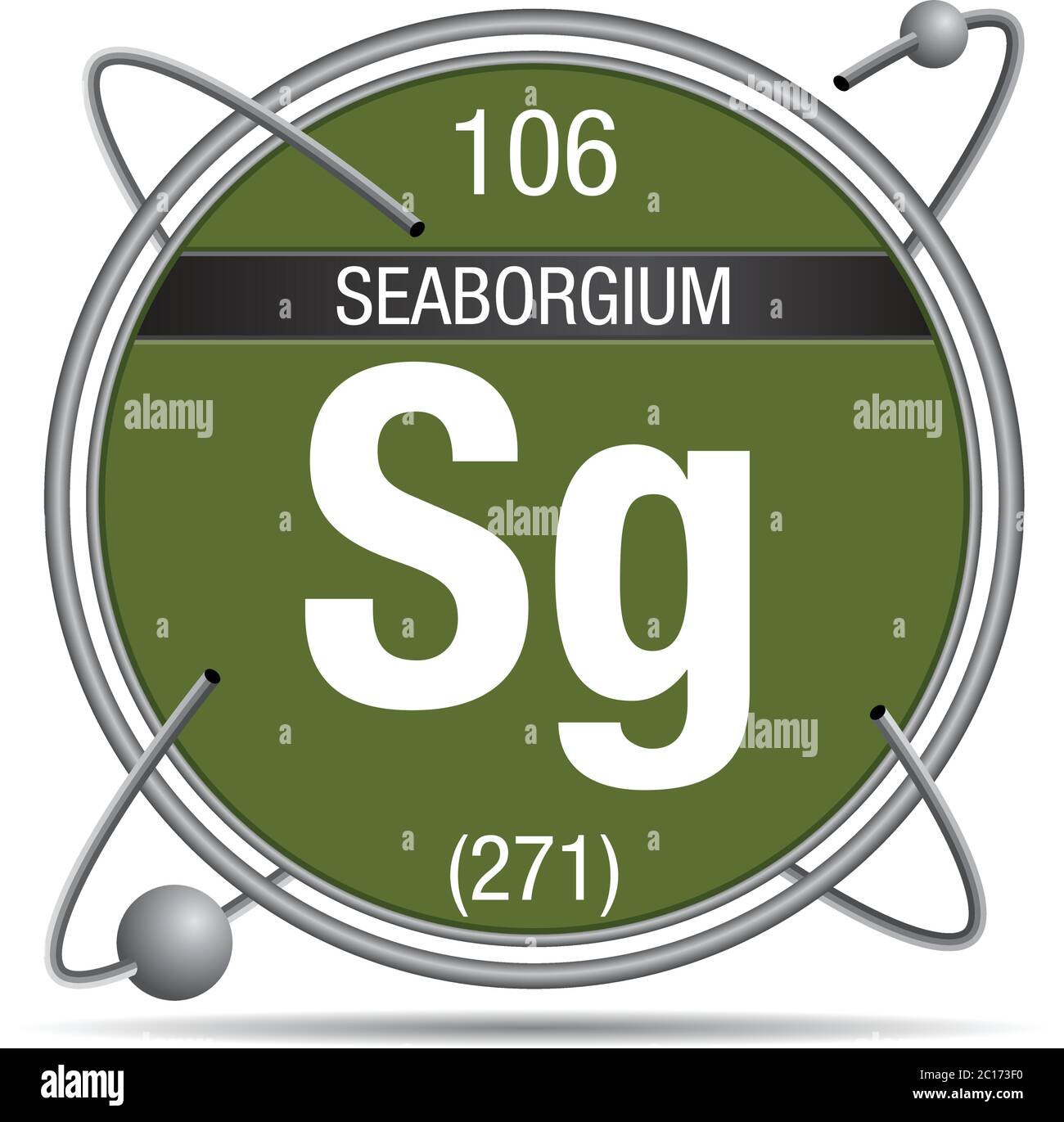 Seaborgium symbol inside a metal ring with colored background and ...