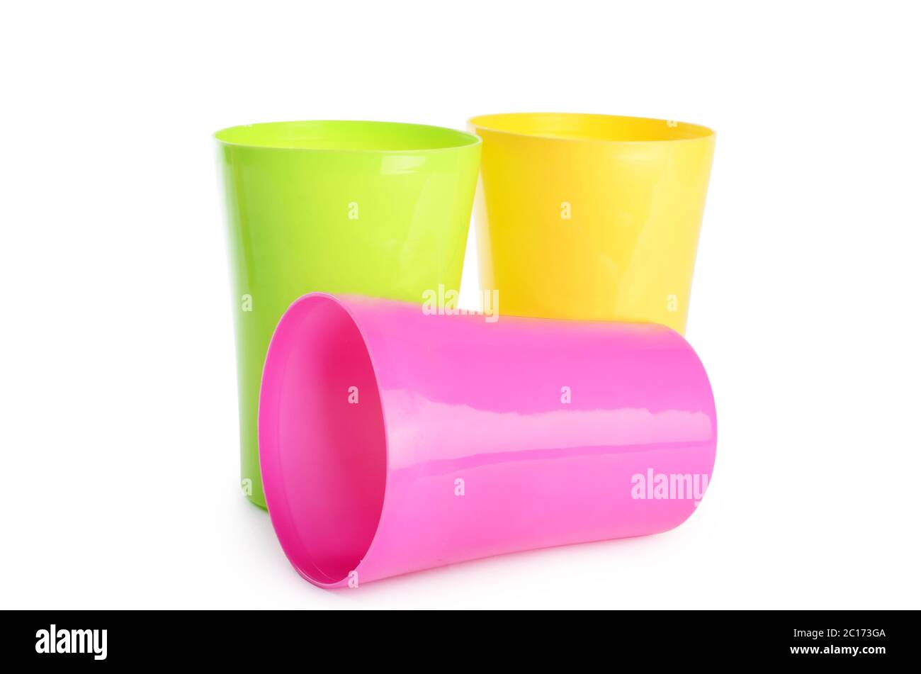 Plastic cups isolated on white background Stock Photo - Alamy