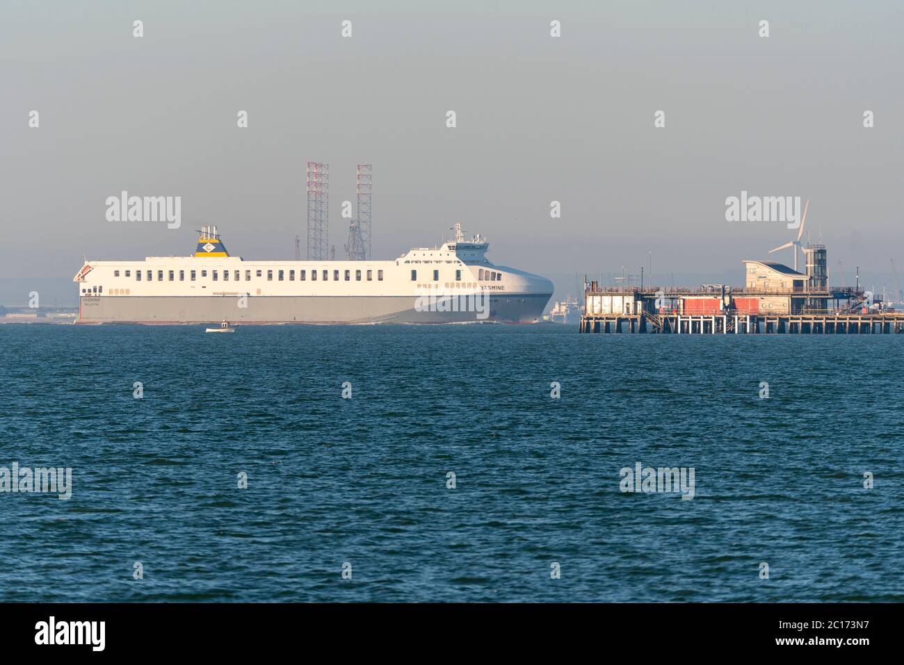 Yasmine Ro-Ro cargo ship approaching Southend Pier on the Thames ...
