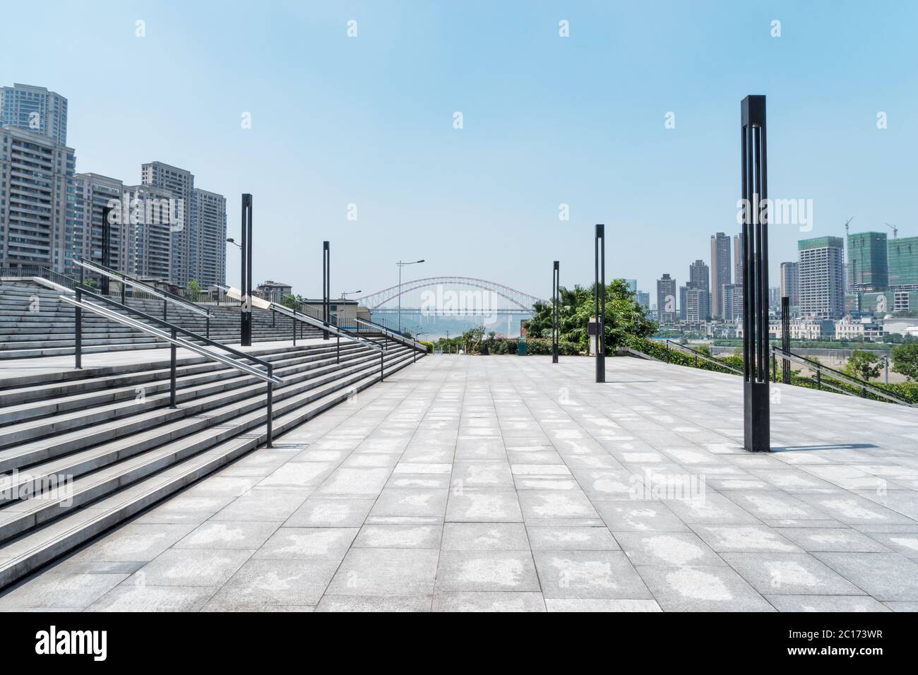empty floor with steet bridge Stock Photo - Alamy