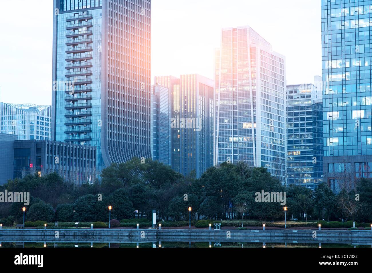 modern buildings near river Stock Photo - Alamy