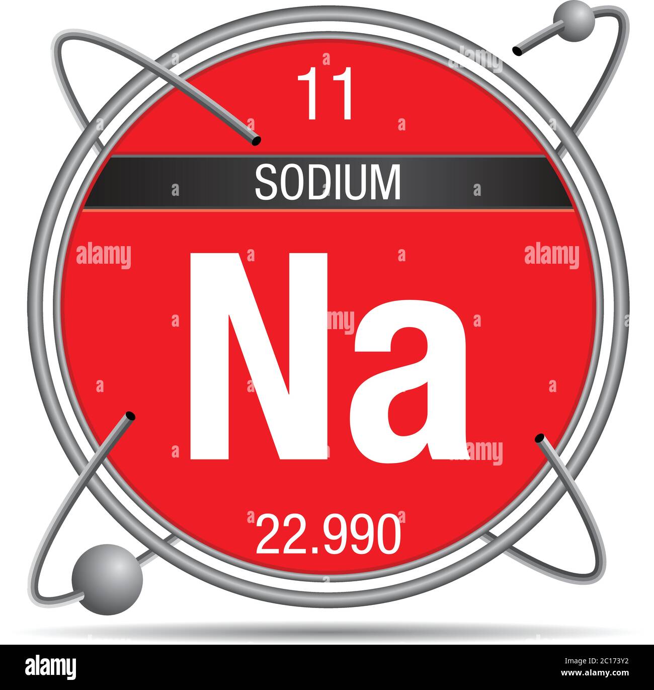 Sodium symbol inside a metal ring with colored background and spheres ...