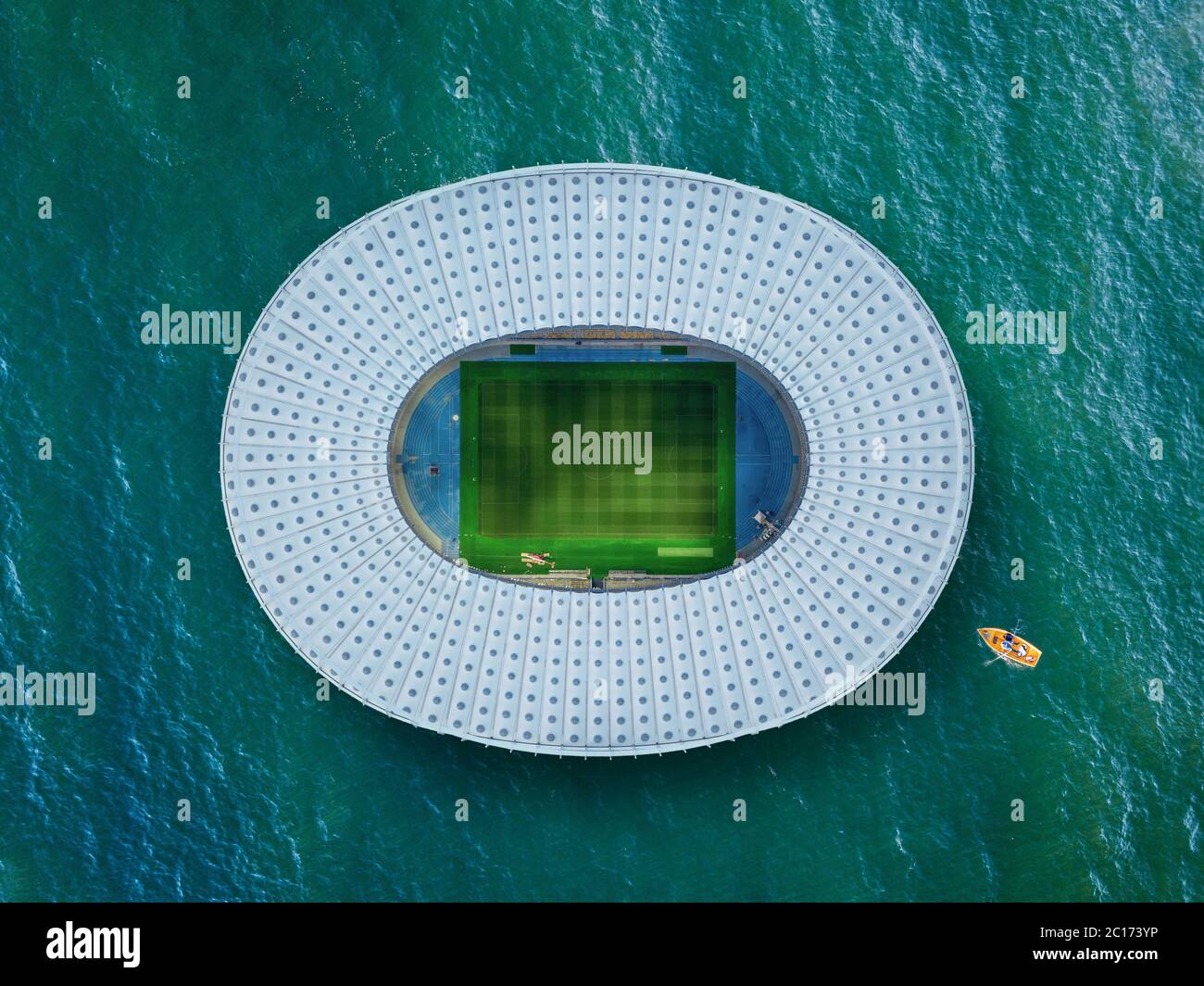 Building of football stadium on a blue sea background Stock Photo - Alamy