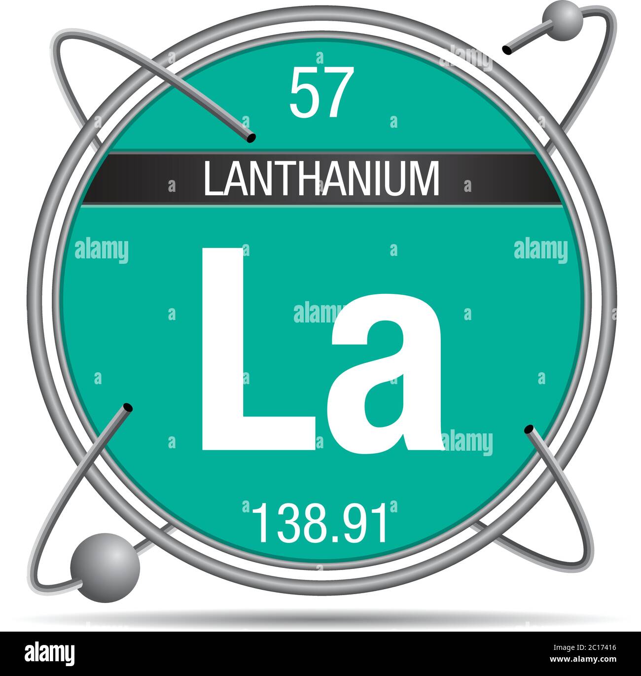 Lanthanium symbol inside a metal ring with colored background and ...