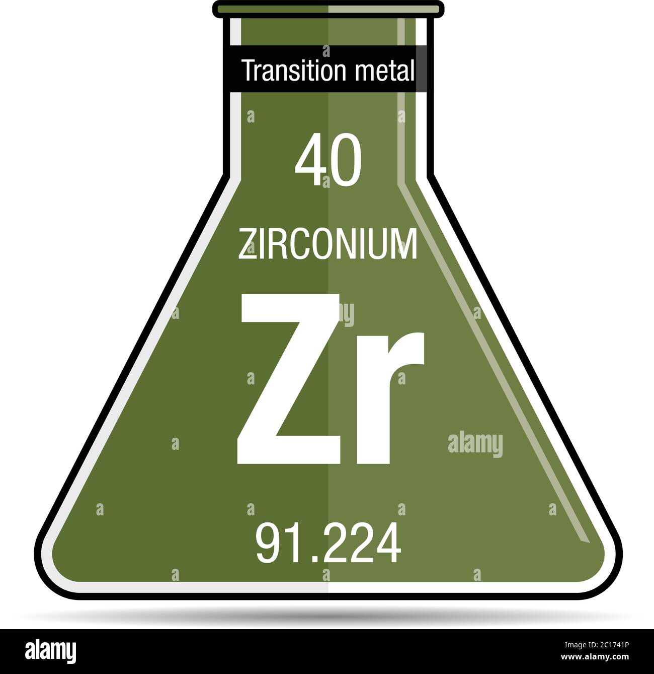 Zirconium symbol on chemical flask. Element number 40 of the Periodic ...