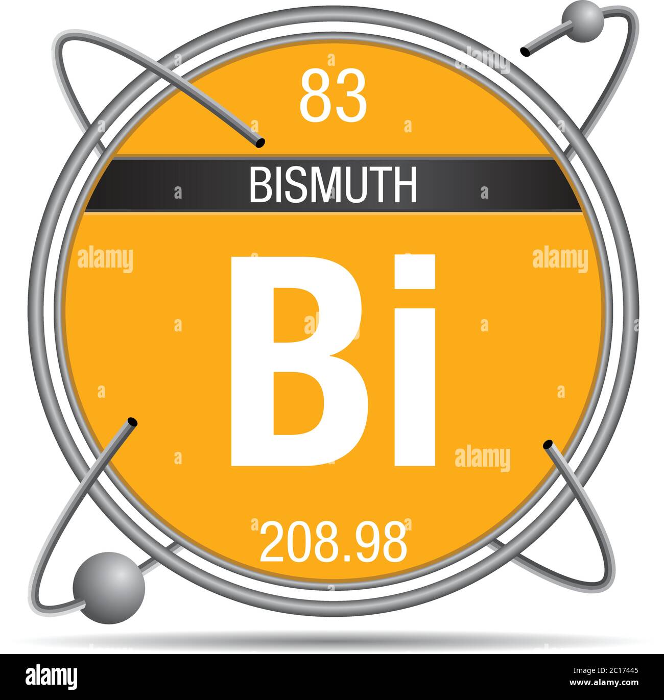 Bismuth symbol inside a metal ring with colored background and spheres ...