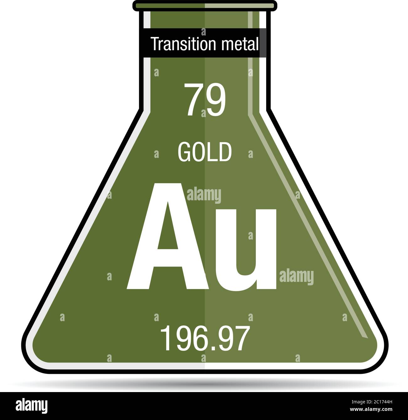 Gold symbol on chemical flask. Element number 79 of the Periodic Table ...