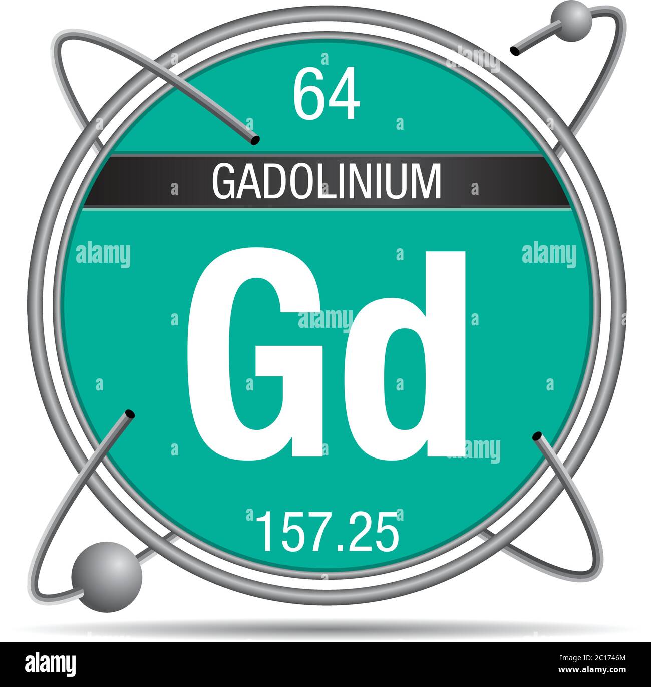 Gadolinium symbol inside a metal ring with colored background and ...
