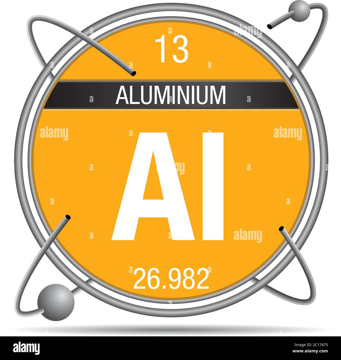 Aluminium symbol inside a metal ring with colored background and ...