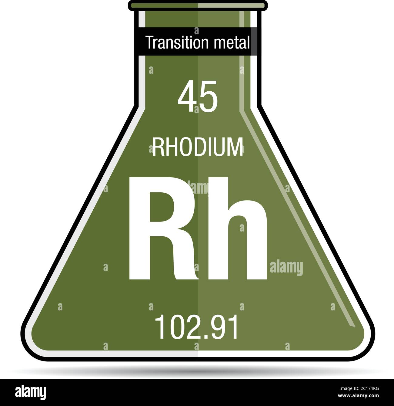 Rhodium symbol on chemical flask. Element number 45 of the Periodic ...