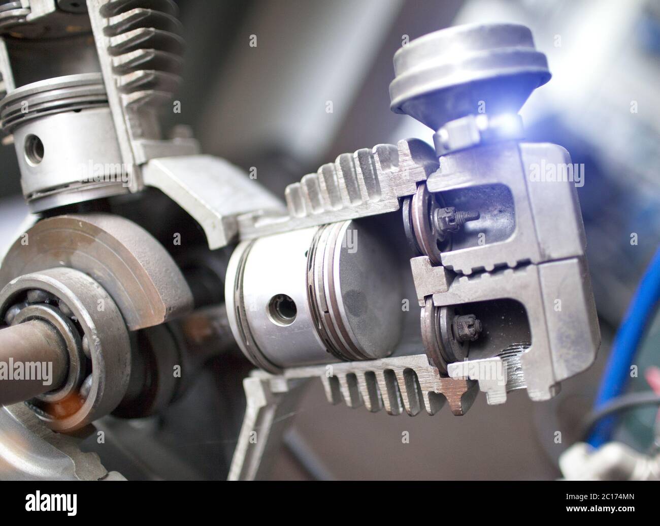 Engine pistons in a section, are visible internal details Stock Photo ...