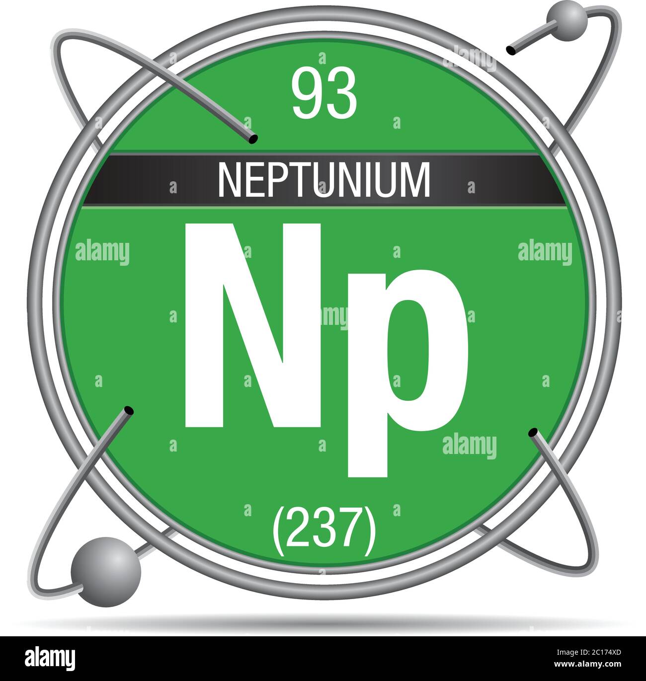 Neptunium symbol inside a metal ring with colored background and ...