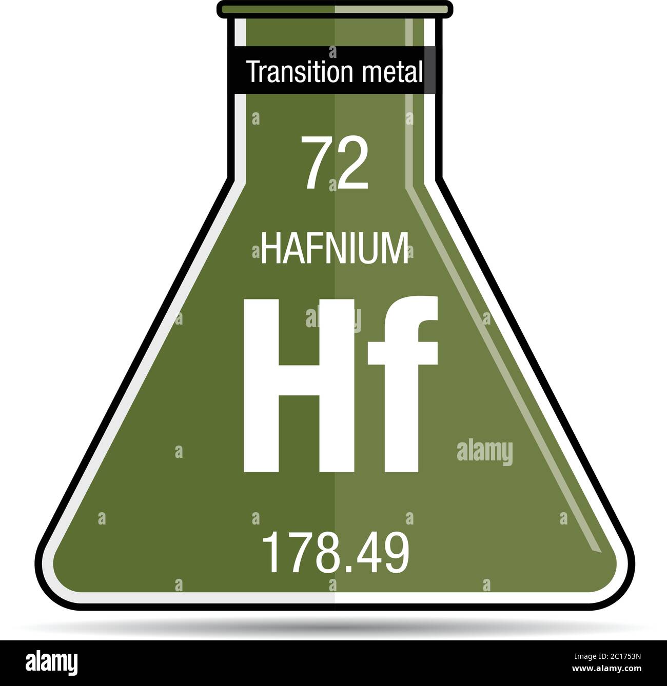 Hafnium symbol on chemical flask. Element number 72 of the Periodic ...
