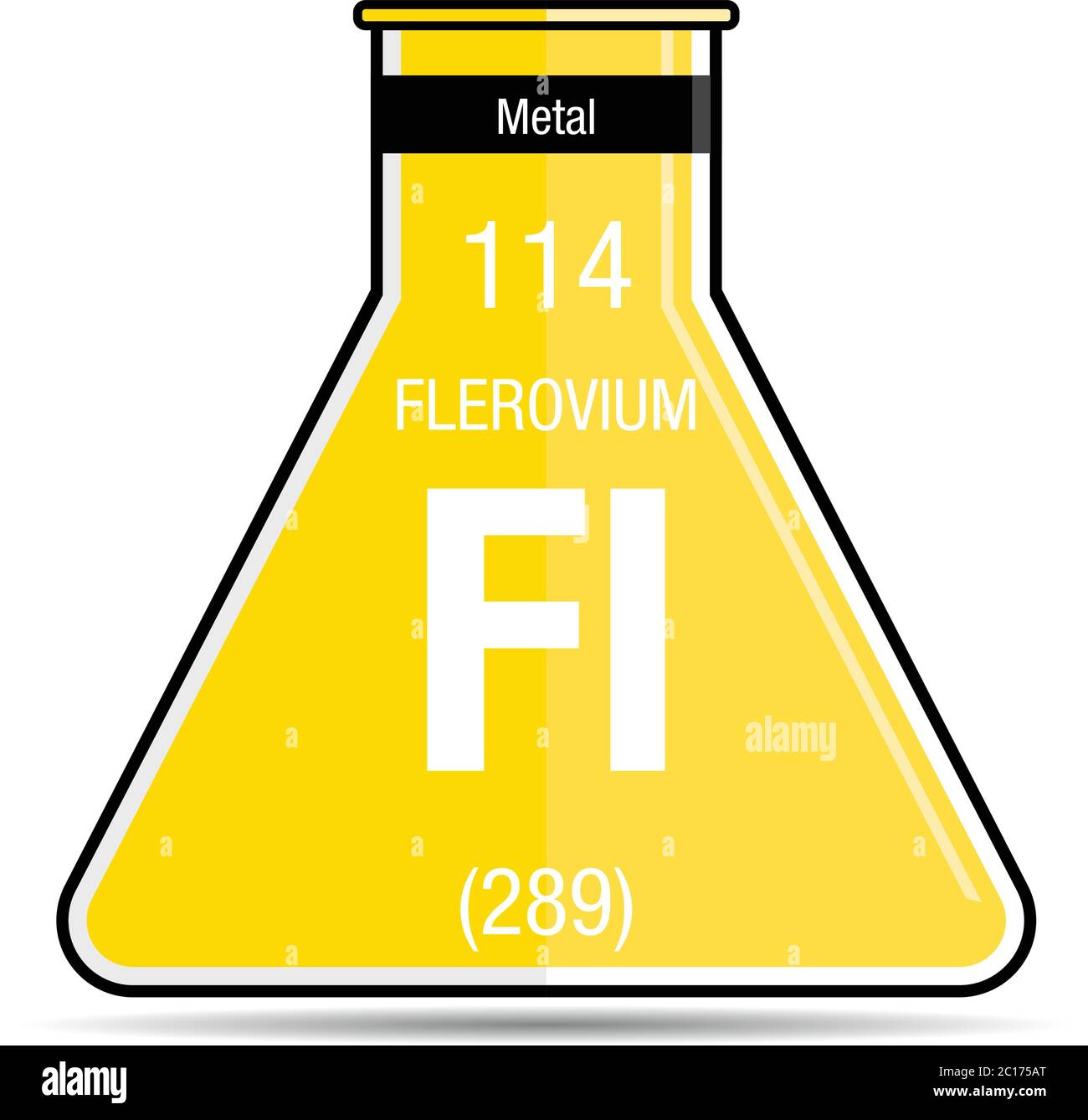 Flerovium symbol on chemical flask. Element number 114 of the Periodic ...