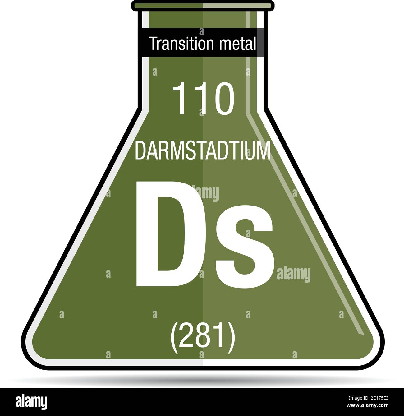 Darmstadtium symbol on chemical flask. Element number 110 of the ...