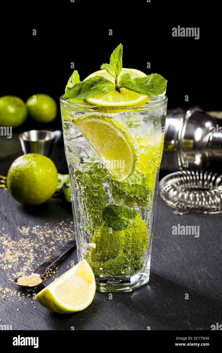 Closeup of mojito cocktail. Ingredients and utensils Stock Photo - Alamy