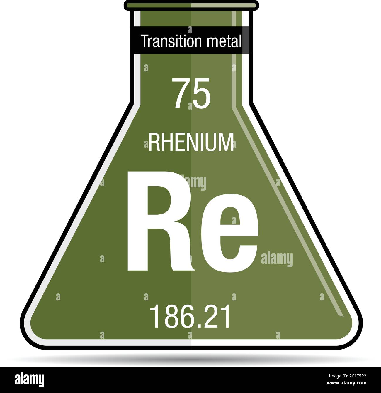 Rhenium symbol on chemical flask. Element number 75 of the Periodic ... Rhenium symbol on chemical flask. Element number 75 of the Periodic ...