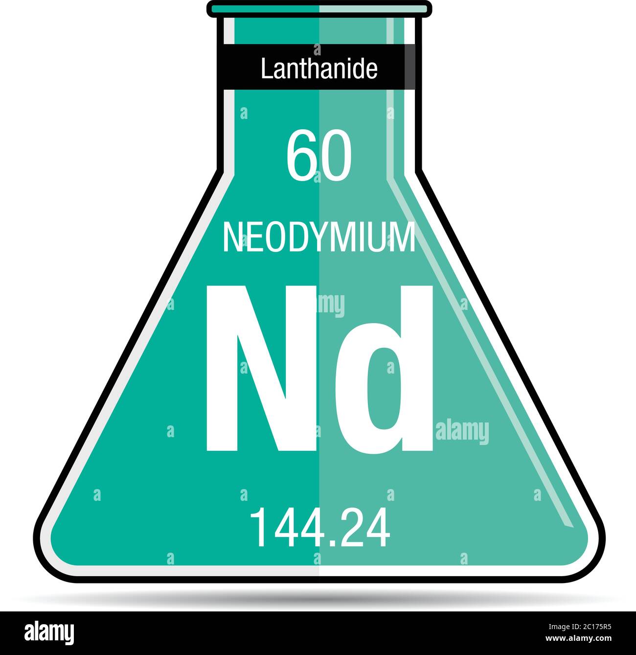 Neodymium symbol on chemical flask. Element number 60 of the Periodic ...