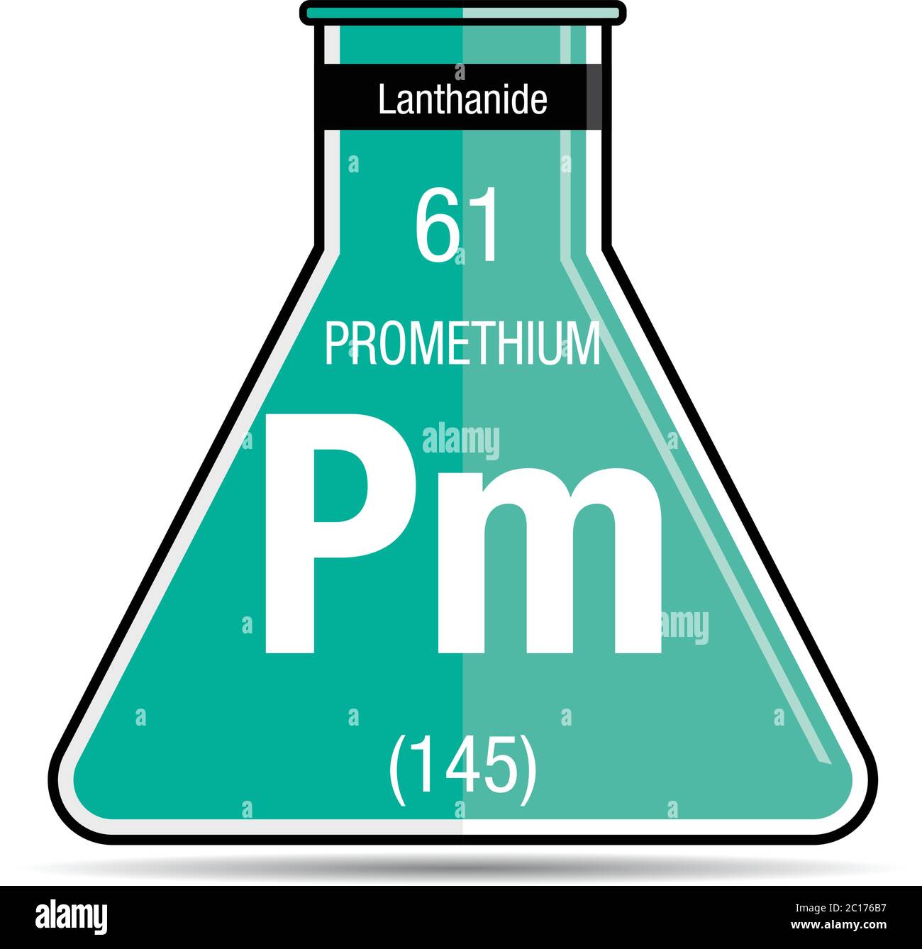 Promethium symbol on chemical flask. Element number 61 of the Periodic ...