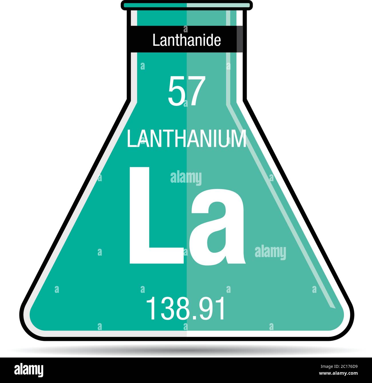 Lanthanium symbol on chemical flask. Element number 57 of the Periodic ...