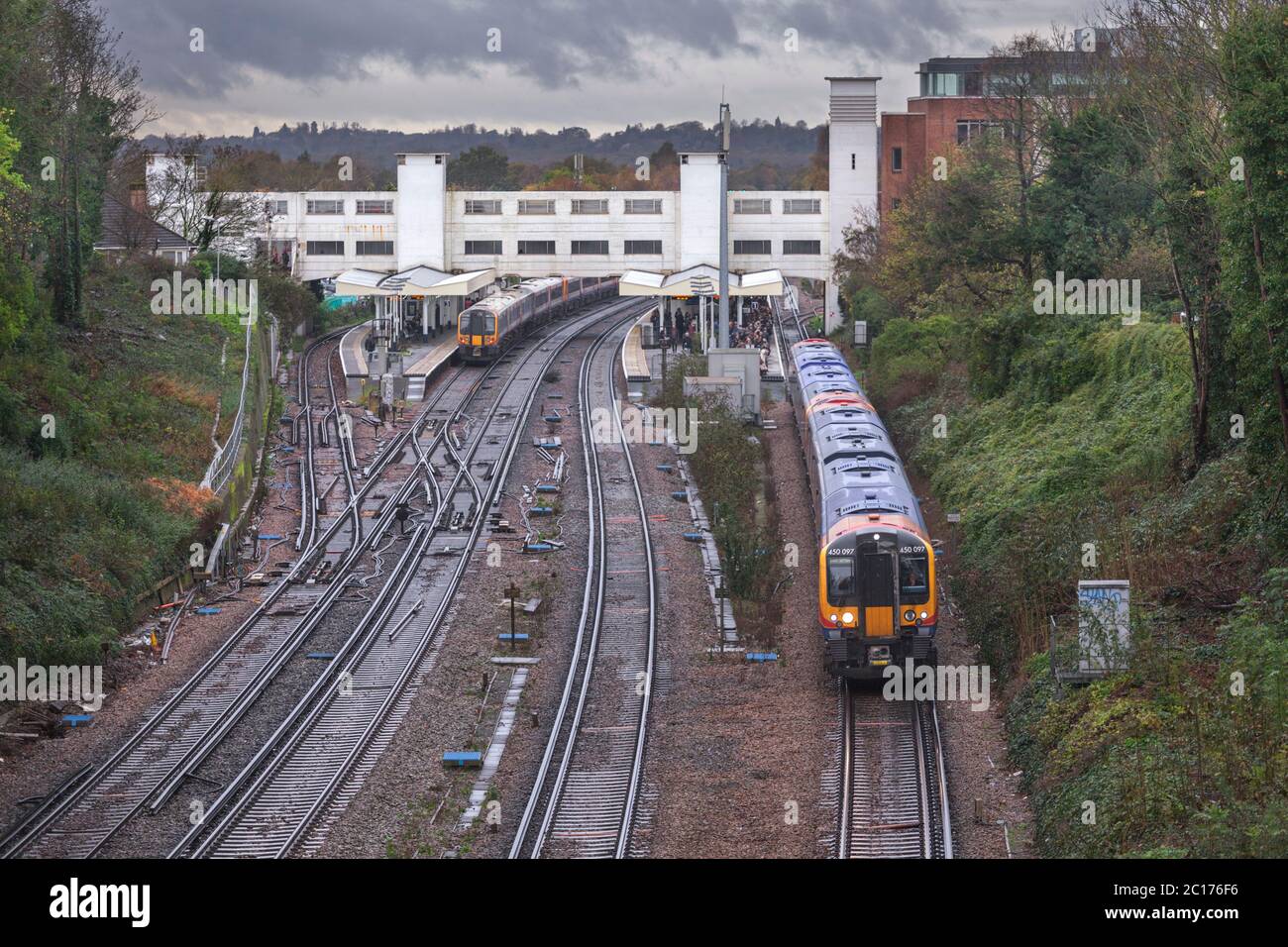 South West Trains class 450 and class 444 trains arriving and departing ...