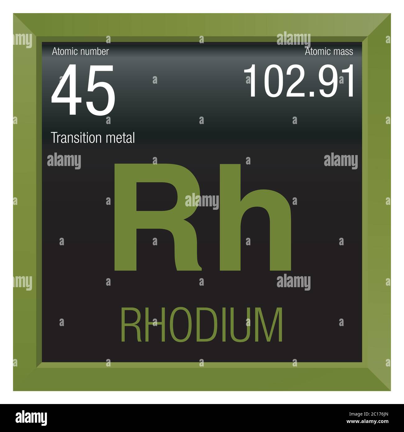 Rhodium symbol. Element number 45 of the Periodic Table of the Elements ...