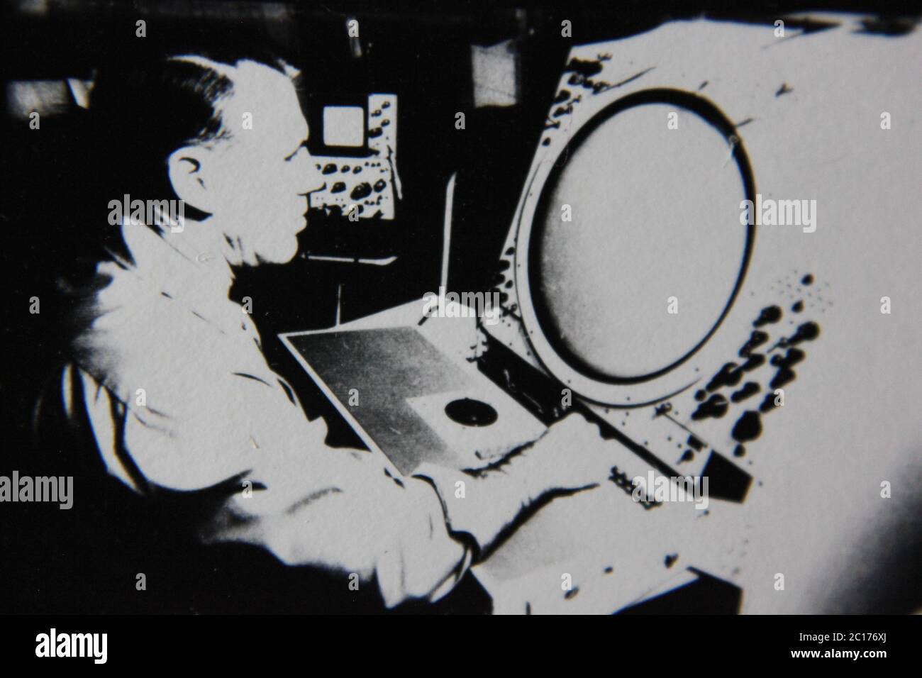 Fine 70s vintage black and white extreme photography of a man watching ...