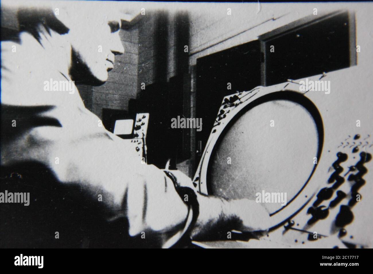 Fine 70s vintage black and white extreme photography of a man watching ...