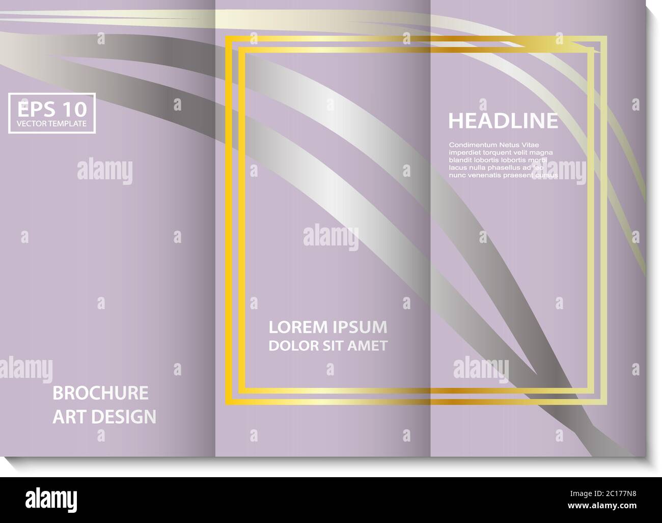 Vector brochure template lilac soft color with silver lines and golden ...