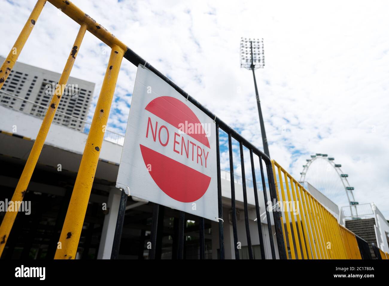 sign of no entry on railing Stock Photo - Alamy